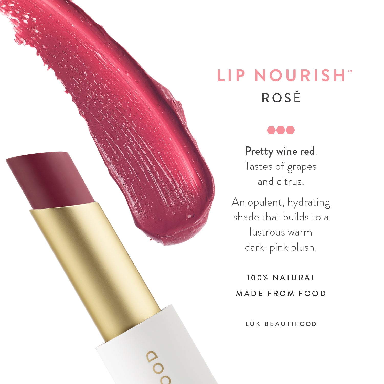 Luk Beautifood Lip Nourish Natural Lipstick - Rosé - Wine Red